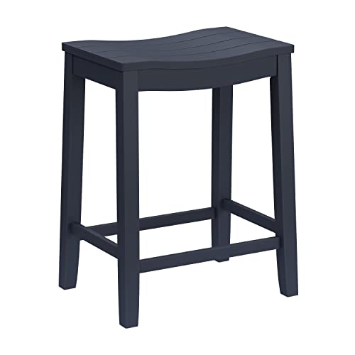 Hillsdale, Fiddler Wood Backless Counter Height Stool with Saddle-Style Seat, Navy