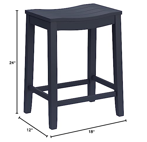 Hillsdale, Fiddler Wood Backless Counter Height Stool with Saddle-Style Seat, Navy