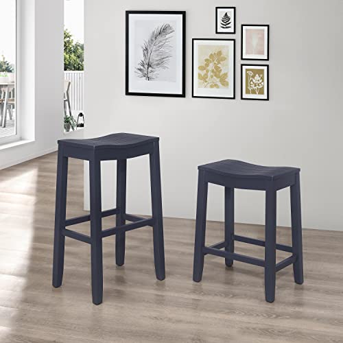 Hillsdale, Fiddler Wood Backless Counter Height Stool with Saddle-Style Seat, Navy