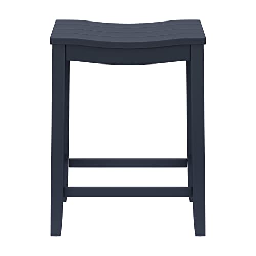 Hillsdale, Fiddler Wood Backless Counter Height Stool with Saddle-Style Seat, Navy