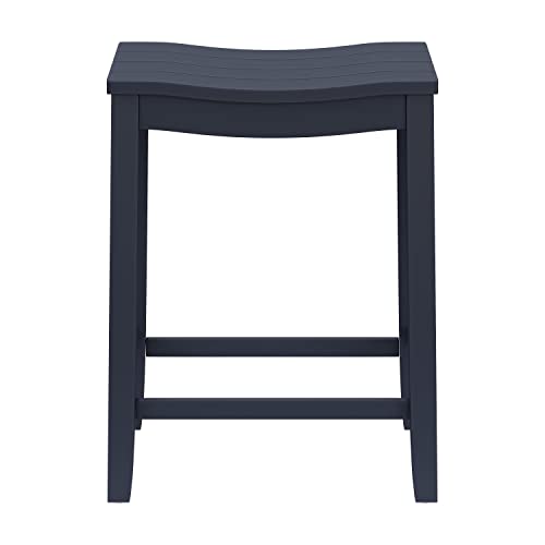 Hillsdale, Fiddler Wood Backless Counter Height Stool with Saddle-Style Seat, Navy