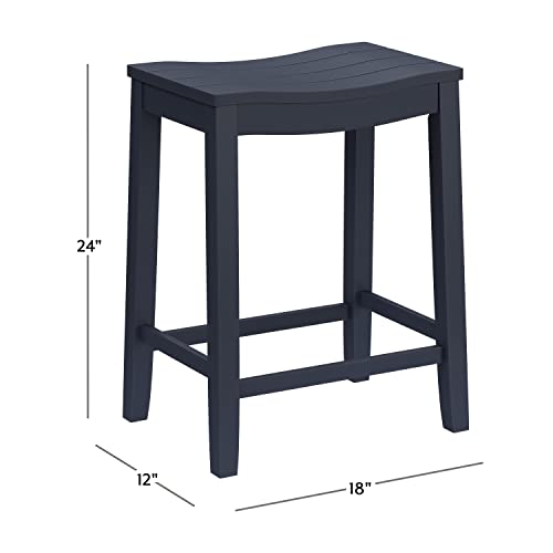 Hillsdale, Fiddler Wood Backless Counter Height Stool with Saddle-Style Seat, Navy