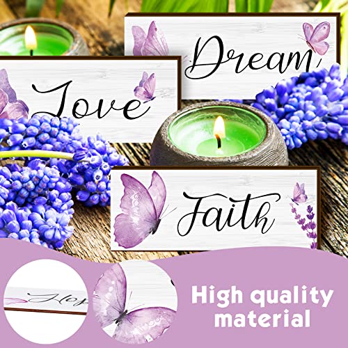 4 Pieces Faith Hope Love Dream Wall Decor Elegant Spring Butterfly Wooden Hanging Decoration Art Butterfly Room Wall Rustic Living Room Accessories for Girls Bedroom Decor (Purple, 10 x 4 x 0.2 Inch)