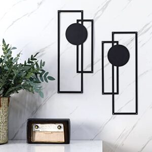 2 pcs metal wall decor art minimalist wall art abstract metal vertical decorations wall sculptures geometric modern wall hanging for living room (rectangular)