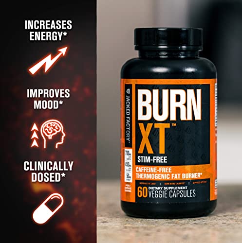 Jacked Factory Burn-XT Stim Free, Caffeine Free Weight Loss Supplement - Fat Burner and Appetite Suppressant for Weight Loss with Green Tea Extract, Capsimax, & More - 60 Diet Pills