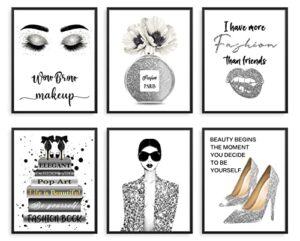 glam silver fashion wall decor girls room decor wall art glitter silver fashion lady perfume flower book high heels posters prints women bathroom decor bedroom decor(8x10 inch unframed, silver)