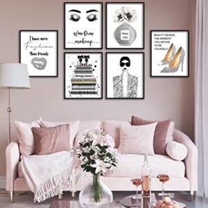 Glam Silver Fashion Wall Decor Girls Room Decor Wall Art Glitter Silver Fashion Lady Perfume Flower Book High Heels Posters Prints Women Bathroom Decor Bedroom Decor(8x10 inch Unframed, Silver)