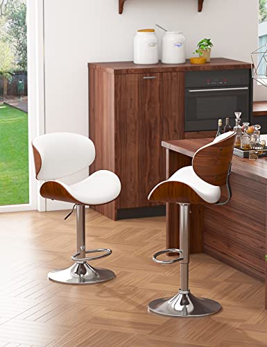 YaFiti Bar Stools Set of 2, Bentwood Adjustable Height Swivel Bar Stools, PU Leather Upholstered Bar Chair with Back and Footrest for Bar, Kitchen, Dining Room