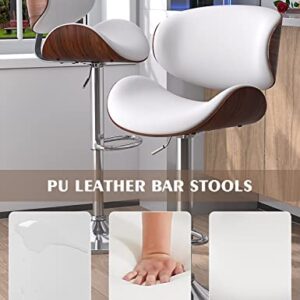 YaFiti Bar Stools Set of 2, Bentwood Adjustable Height Swivel Bar Stools, PU Leather Upholstered Bar Chair with Back and Footrest for Bar, Kitchen, Dining Room