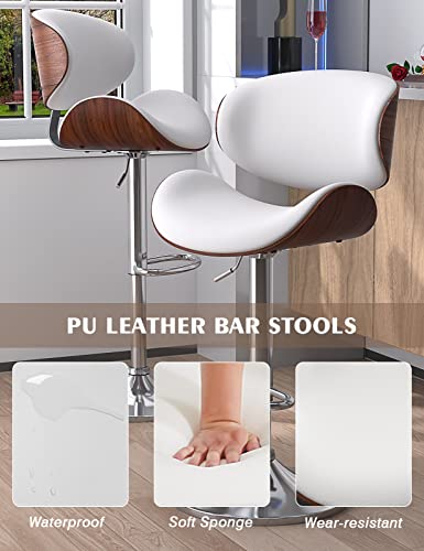 YaFiti Bar Stools Set of 2, Bentwood Adjustable Height Swivel Bar Stools, PU Leather Upholstered Bar Chair with Back and Footrest for Bar, Kitchen, Dining Room