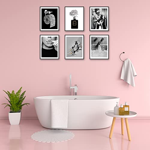 HoozGee Fashion Wall Art Prints Bathroom Wall Decor Silver Grey Glam Tissue Canvas Posters Pictures Photos Bathroom Artwork Wall Black and White Modern Women Funny Bathroom (8"x10" UNFRAMED)