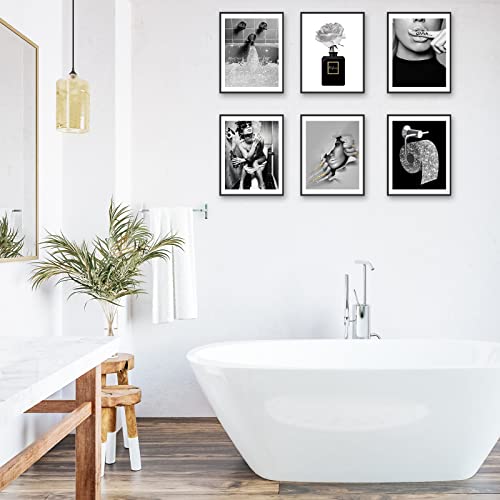 HoozGee Fashion Wall Art Prints Bathroom Wall Decor Silver Grey Glam Tissue Canvas Posters Pictures Photos Bathroom Artwork Wall Black and White Modern Women Funny Bathroom (8"x10" UNFRAMED)