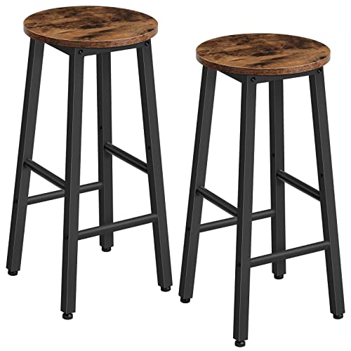 HOOBRO Bar Stools Set of 2, Counter Height Bar Stools, 25.8" Bar Stools for Kitchen Island, Industrial Kitchen Bar Chairs, for Dining Room, Kitchen, Bar, Rustic Brown and Black BF07BY01G1