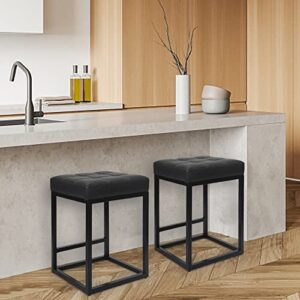 ErgoDesign 25 Inches Frame Bar Stools Set of 2, Fixed Height Metal Stools, Retro Leather Bar Chairs - Dark Grey /2 Chairs