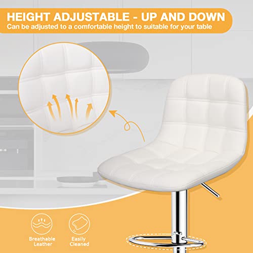 ErgoDesign Bar Stools Set of 2, Adjustable Barstools with Back, Swivel Bar Chairs (White)