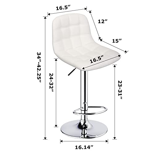 ErgoDesign Bar Stools Set of 2, Adjustable Barstools with Back, Swivel Bar Chairs (White)