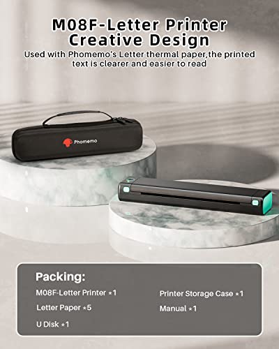 Phomemo Portable Printer - Portable Printer Wireless for Travel Compatible with iOS and Android & Laptop, Mini Bluetooth Mobile Printer Support 8.5" X 11" Letter Papers, Thermal Printer with 1 Case