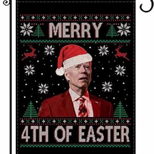 Happy Christmas Flag Merry 4th Of Easter Funny Joe Biden Christmas Flag For Happy Christmas Double Sided Vertical 12.5 x 18 Inch for Seasonal Holiday Yard Decorations