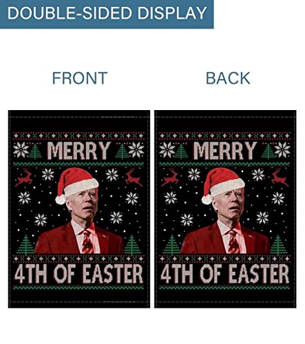 Happy Christmas Flag Merry 4th Of Easter Funny Joe Biden Christmas Flag For Happy Christmas Double Sided Vertical 12.5 x 18 Inch for Seasonal Holiday Yard Decorations