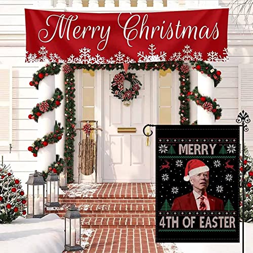 Happy Christmas Flag Merry 4th Of Easter Funny Joe Biden Christmas Flag For Happy Christmas Double Sided Vertical 12.5 x 18 Inch for Seasonal Holiday Yard Decorations