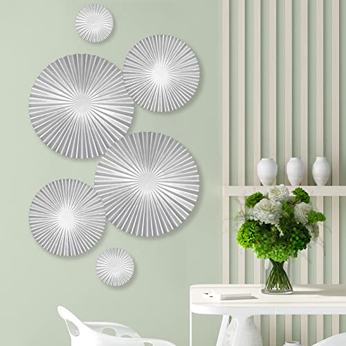 6Pcs Sunburst Metal Wall Mount Art Decor for living room, Silver Modern Accent Large Sunburst Hanging Above Bed Decorations Sculpture, Circular Decorlives Combination Artwork for Home Office Bedroom Bathroom Kitchen