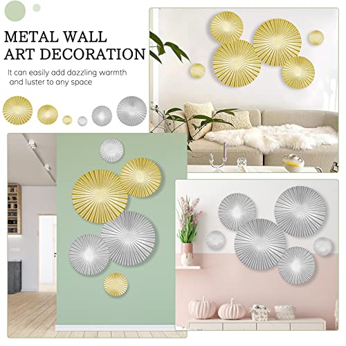 6Pcs Sunburst Metal Wall Mount Art Decor for living room, Silver Modern Accent Large Sunburst Hanging Above Bed Decorations Sculpture, Circular Decorlives Combination Artwork for Home Office Bedroom Bathroom Kitchen