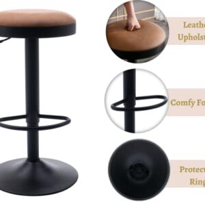 EALSON Modern Swivel Bar Stools Set of 2 Adjustable Counter Height Backless Barstools with Metal Base Leather Upholstered Round Bar Stool Chairs for Kitchen Island/Pub/Breakfast Bar, Brown