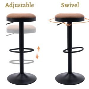 EALSON Modern Swivel Bar Stools Set of 2 Adjustable Counter Height Backless Barstools with Metal Base Leather Upholstered Round Bar Stool Chairs for Kitchen Island/Pub/Breakfast Bar, Brown