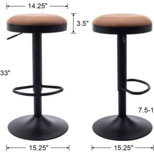 EALSON Modern Swivel Bar Stools Set of 2 Adjustable Counter Height Backless Barstools with Metal Base Leather Upholstered Round Bar Stool Chairs for Kitchen Island/Pub/Breakfast Bar, Brown