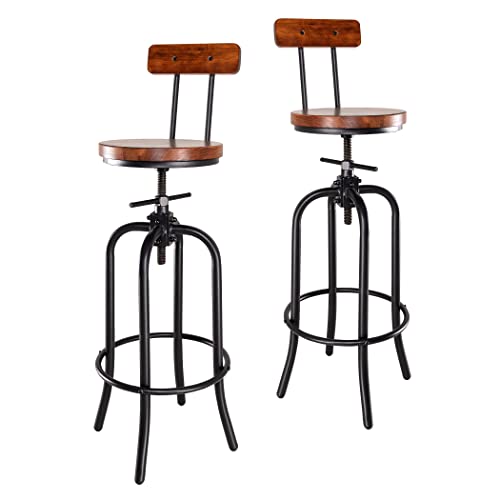 LAVIEVERT Swivel Bar Stools, Set of 2 Industrial Barstools, Counter Height Adjustable 28.7 to 34.6 Inch, Bar Chairs with Backrest & Steel Frame for Kitchen Counter Bar, Dining Room