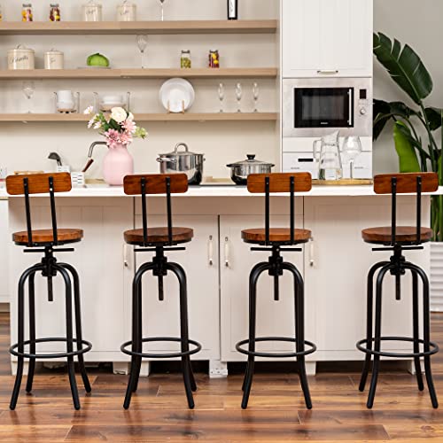 LAVIEVERT Swivel Bar Stools, Set of 2 Industrial Barstools, Counter Height Adjustable 28.7 to 34.6 Inch, Bar Chairs with Backrest & Steel Frame for Kitchen Counter Bar, Dining Room