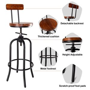 LAVIEVERT Swivel Bar Stools, Set of 2 Industrial Barstools, Counter Height Adjustable 28.7 to 34.6 Inch, Bar Chairs with Backrest & Steel Frame for Kitchen Counter Bar, Dining Room