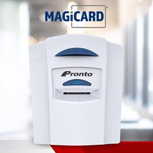 Cardholdir ID Magicard Pronto ID Card Printer | with Beginner Software, 100 Blank ID Cards, Slot Punch, 100 Strap Clips, & 1 Color Ribbon | Single Sided ID Card Printer