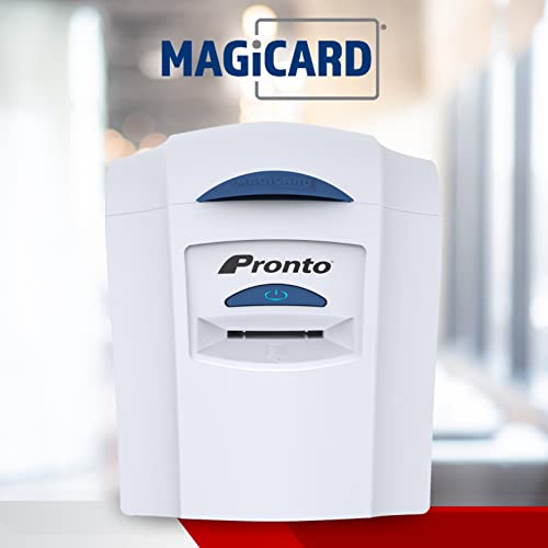 Cardholdir ID Magicard Pronto ID Card Printer | with Beginner Software, 100 Blank ID Cards, Slot Punch, 100 Strap Clips, & 1 Color Ribbon | Single Sided ID Card Printer