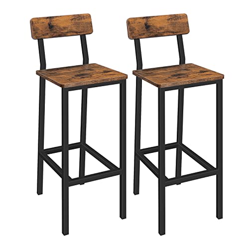 MAHANCRIS Bar Chairs, Set of 2 Bar Stools with Backrest, Kitchen Bar Stools with Footrest, Tall Counter Bar Stools, Easy Assembly, for Dining Room, Bar, Rustic Brown and Black BAHR03101