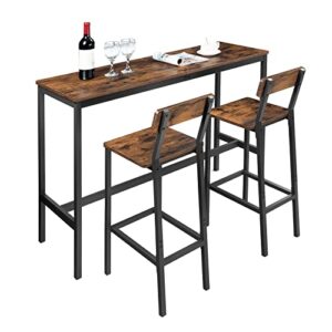 MAHANCRIS Bar Chairs, Set of 2 Bar Stools with Backrest, Kitchen Bar Stools with Footrest, Tall Counter Bar Stools, Easy Assembly, for Dining Room, Bar, Rustic Brown and Black BAHR03101