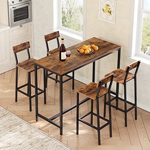 MAHANCRIS Bar Chairs, Set of 2 Bar Stools with Backrest, Kitchen Bar Stools with Footrest, Tall Counter Bar Stools, Easy Assembly, for Dining Room, Bar, Rustic Brown and Black BAHR03101