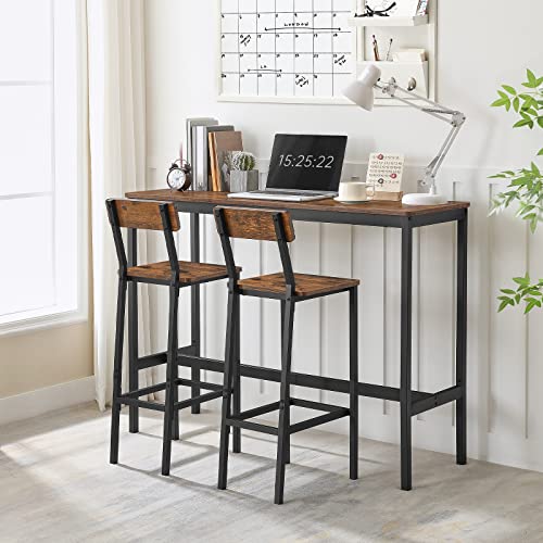 MAHANCRIS Bar Chairs, Set of 2 Bar Stools with Backrest, Kitchen Bar Stools with Footrest, Tall Counter Bar Stools, Easy Assembly, for Dining Room, Bar, Rustic Brown and Black BAHR03101