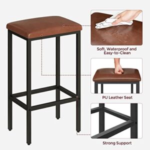 MAHANCRIS Bar Stools Set of 2, PU Upholstered Bar Stools, 26.8-Inches Kitchen Bar Stools with Footrest, for Kitchen, Living Room, Bar, Adjustable Feet, Easy Assembly, Brown and Black BAHZ01R01