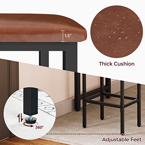 MAHANCRIS Bar Stools Set of 2, PU Upholstered Bar Stools, 26.8-Inches Kitchen Bar Stools with Footrest, for Kitchen, Living Room, Bar, Adjustable Feet, Easy Assembly, Brown and Black BAHZ01R01