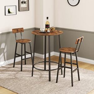 MAHANCRIS Bar Stools, Set of 2 Round Bar Chairs, 24.4 Inches Bar Stools with Back, Breakfast Bar Chairs with Footrest, Counter Bar Stools, for Dining Room, Kitchen, Bar, Rustic Brown BAHR02101