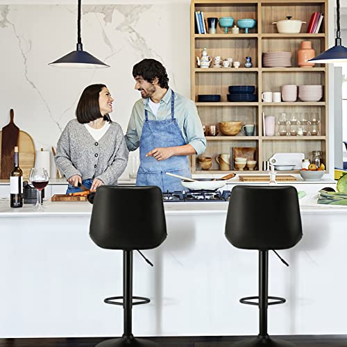 Waleaf Bar Stools Set of 2,Counter Heigh Faux Leather Adjustable Bar Stools with Back,Modern Swivel Armless Bar Chair for Kitchen Island,Dining Stools with 350 LBS Capacity. (Black)