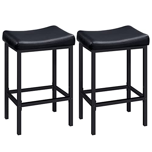 HOOBRO Bar Stools, Set of 2 Bar Chairs, Counter Height Stools, Saddle Stools with Curved Surface, Kitchen Stools, 24.8 Inches, 2.4" Thick Upholstery, for Kitchen, Dining Room, Cafe, Black BB10BY01