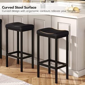 HOOBRO Bar Stools, Set of 2 Bar Chairs, Counter Height Stools, Saddle Stools with Curved Surface, Kitchen Stools, 24.8 Inches, 2.4" Thick Upholstery, for Kitchen, Dining Room, Cafe, Black BB10BY01