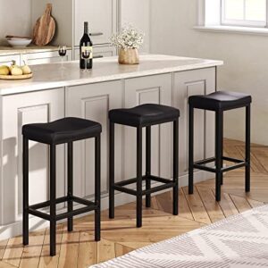 HOOBRO Bar Stools, Set of 2 Bar Chairs, Counter Height Stools, Saddle Stools with Curved Surface, Kitchen Stools, 24.8 Inches, 2.4" Thick Upholstery, for Kitchen, Dining Room, Cafe, Black BB10BY01