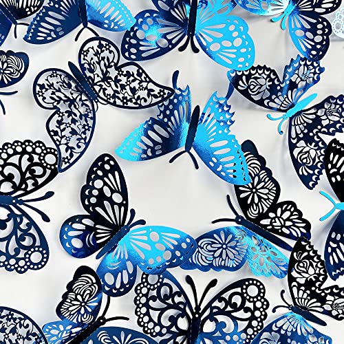 72Pcs Gold Silver Butterfly Wall Sticker Decal 3D Metallic Art Butterfly Mural Decoration DIY Flying Stickers for Kids Bedroom Home Party Nursery Classroom Offices Décor (Blue 1)