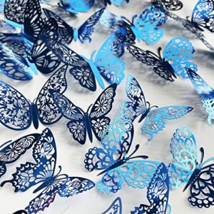 72Pcs Gold Silver Butterfly Wall Sticker Decal 3D Metallic Art Butterfly Mural Decoration DIY Flying Stickers for Kids Bedroom Home Party Nursery Classroom Offices Décor (Blue 1)