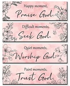 zinyazhe 4 pieces pink wall decor for girls floral wooden wall hanging wall art teen women bedroom decor with inspirational quote inspirational wall decors teacher assistant secretaries(pink)