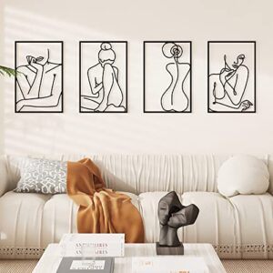 black wall art set 4, black metal wall decor bedroom wall decor modern wall decor minimalist wall art 3d abstract single line art wall hanging room decor, home wall sculptures accent decor for living room and bath room (18 x 12'')