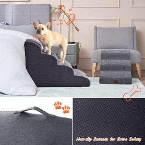 EHEYCIGA Dog Stairs for High Beds, 4-Step Dog Steps for Couch, Pet Stairs for Small Dogs and Cats, High Bed Climbing, Non-Slip Balanced Dog Indoor Step, Grey, 2/3/4/5 Steps